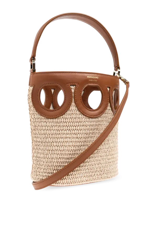 FERRAGAMO Woven Bucket Bag With Leather Details