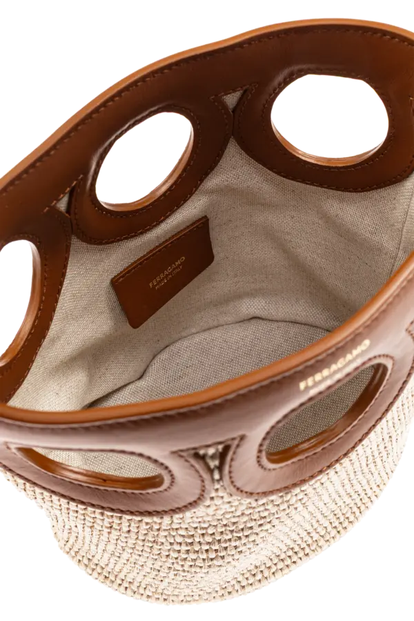 FERRAGAMO Woven Bucket Bag With Leather Details