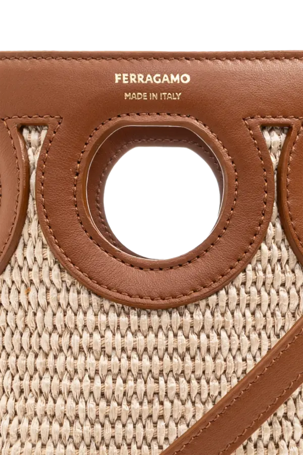 FERRAGAMO Woven Bucket Bag With Leather Details