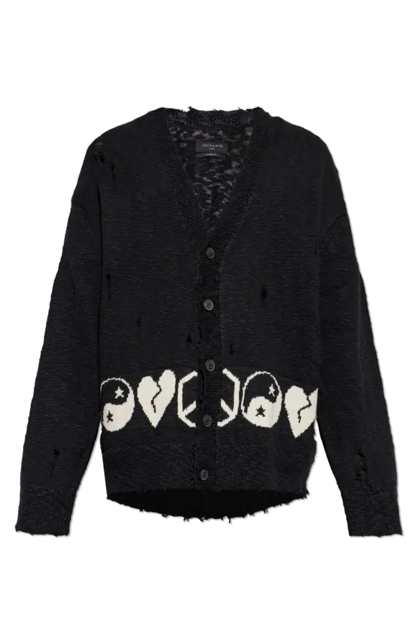 ALLSAINTS Tabua Distressed Cotton Knit V-neck Cardigan