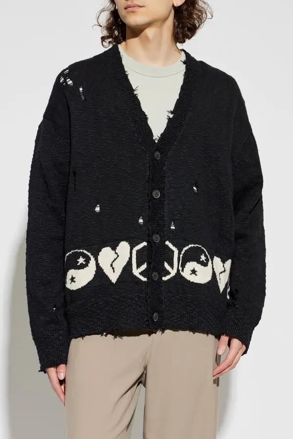 ALLSAINTS Tabua Distressed Cotton Knit V-neck Cardigan