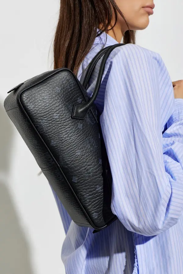 Mcm Aren' Embossed Leather Bag - Black