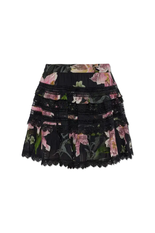 ALLSAINTS Zora Floral Print Lace Insert Mini Skirt - Black