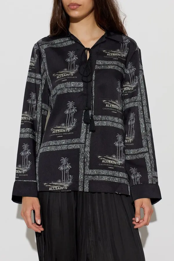 ALLSAINTS Lettie" Shirt With Palm Motif Print And Drawstring Detail