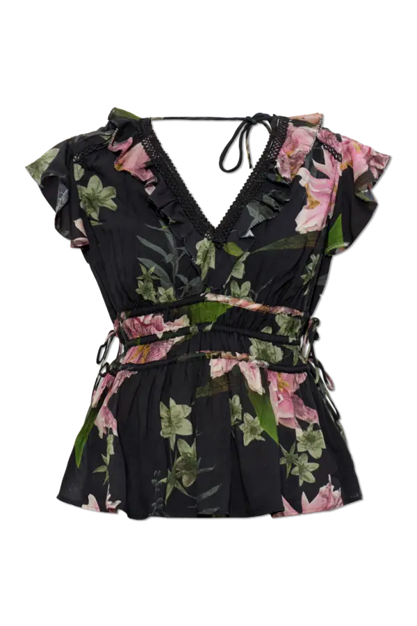 ALLSAINTS Canto Top With Botanical Print And Lace Trim