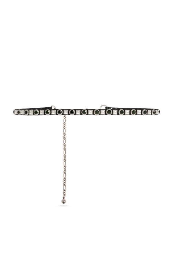 Etro Embellished Leather Waist Belt With Silver Chain - Black