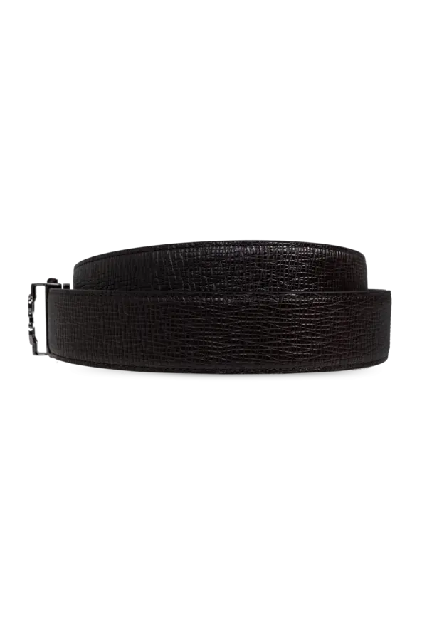 FERRAGAMO Reversible Embossed Leather Belt With Gancini Buckle - Brown