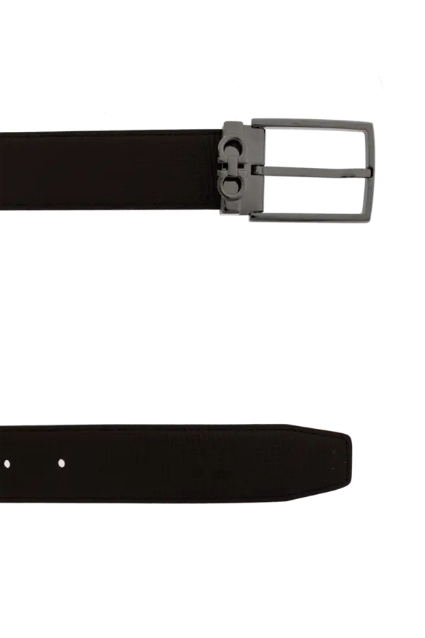 FERRAGAMO Reversible Embossed Leather Belt With Gancini Buckle - Brown