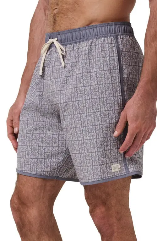 Travis Mathew Cabana Board Shorts With Drawstring Waist And Printed Pattern - Heather Grey