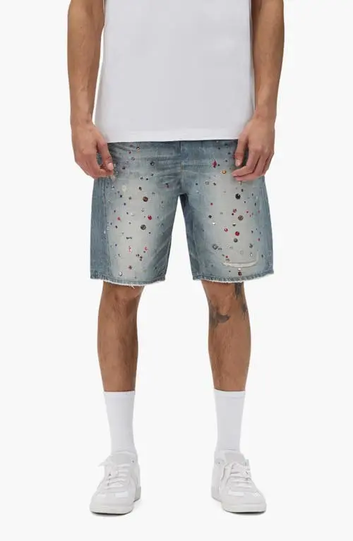 PURPLE BRAND Cyanine Crystal Embellished Denim Shorts