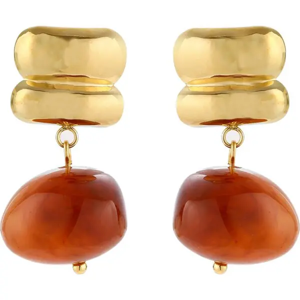 PETIT MOMENTS Goldtone Amber Drop Earrings - Brown/gold