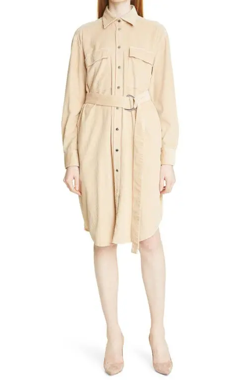 BOSS Desterig Belted Long Sleeve Corduroy Shirtdress