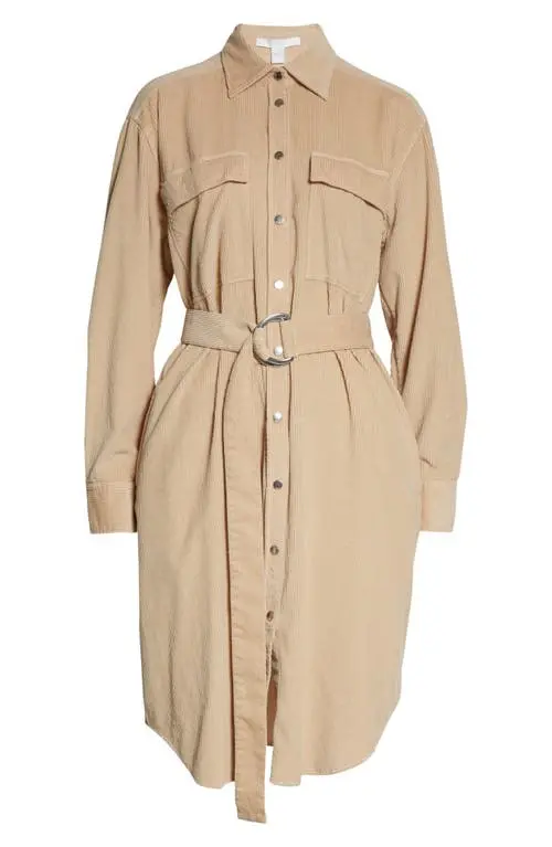 BOSS Desterig Belted Long Sleeve Corduroy Shirtdress