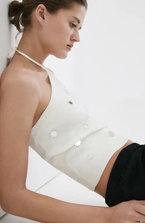 Mango Metallic Appliqué Halter Top