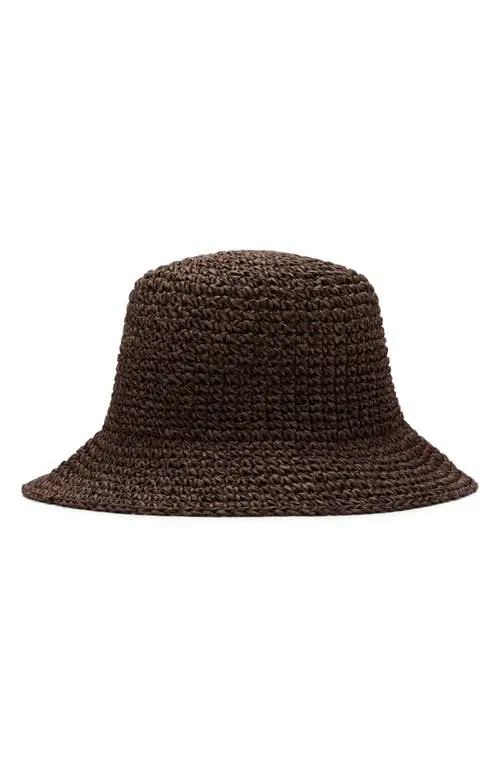Mango Crochet Raffia Bucket Hat - Chocolate