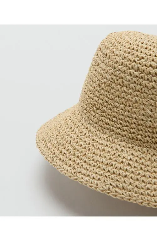 Mango Crochet Raffia Bucket Hat - Ecru
