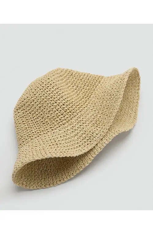 Mango Crochet Raffia Bucket Hat - Ecru