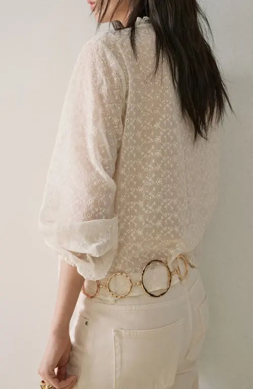 Mango Ruffle Detail Embroidered Top