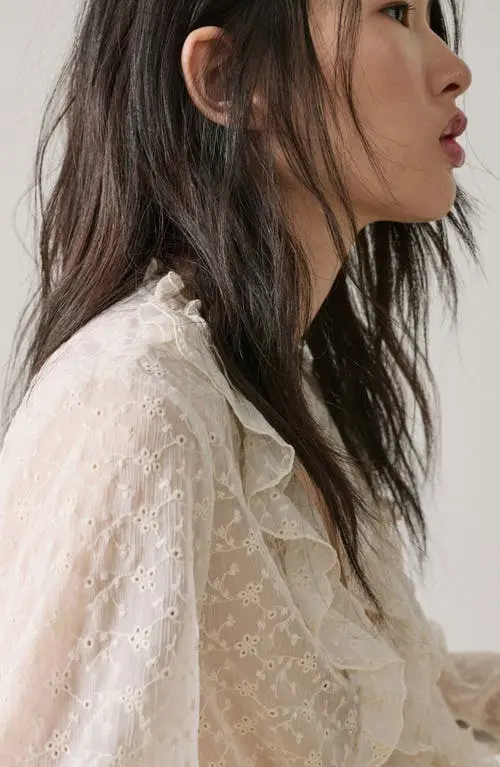Mango Ruffle Detail Embroidered Top