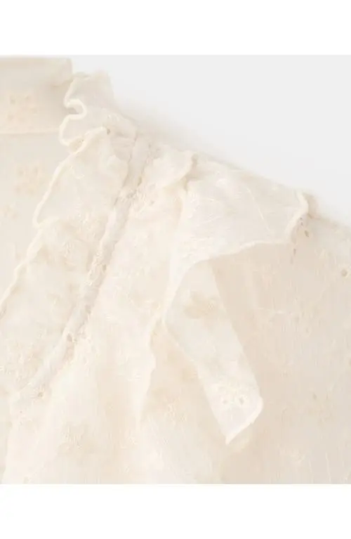 Mango Ruffle Detail Embroidered Top