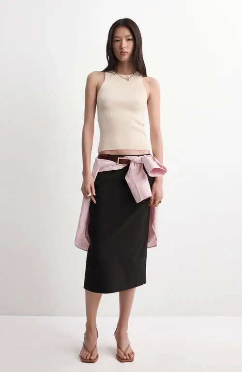Mango Ribbed Jewel Neck Tank - Ecru