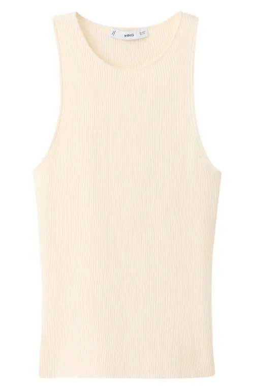 Mango Ribbed Jewel Neck Tank - Ecru