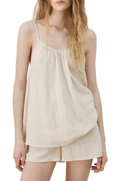 Mango Cotton Gauze Pajama Top - Ecru