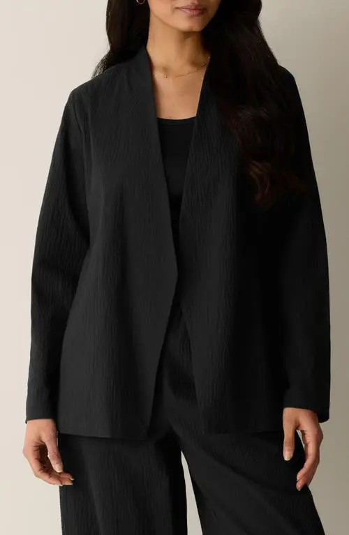Eileen Fisher High Collar Cutaway Jacket In Organic Cotton - Black
