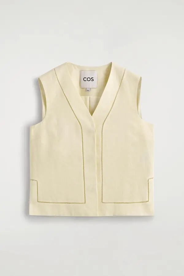 Cos Embroidered Detail Linen Vest - Yellow