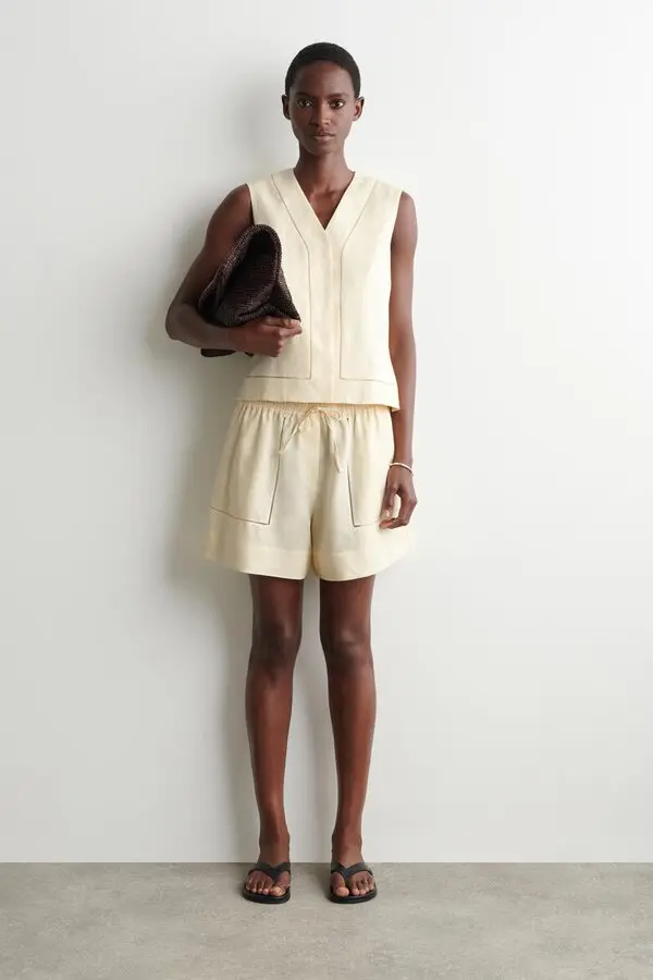Cos Embroidered Detail Linen Vest - Yellow