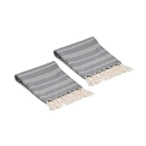 OLIVIERA HOME Essential Stripe Turkish Cotton Hand Towelsset Of 2 - Gray