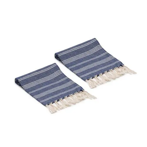 OLIVIERA HOME Essential Stripe Turkish Cotton Hand Towelsset Of 2 - Navy