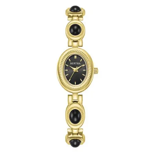 BERTHA WATCHES Rosalie Oval Jade Stone Bracelet Watch - Black