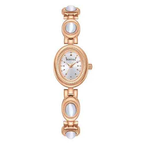 BERTHA WATCHES Rosalie Oval-shaped Jade Stone Bracelet Watch - Rose Gold
