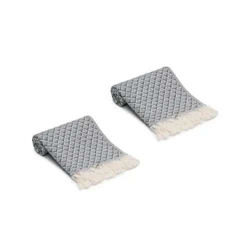 OLIVIERA HOME Serenity Grid Turkish Cotton Hand Towelsset Of 2 - Gray