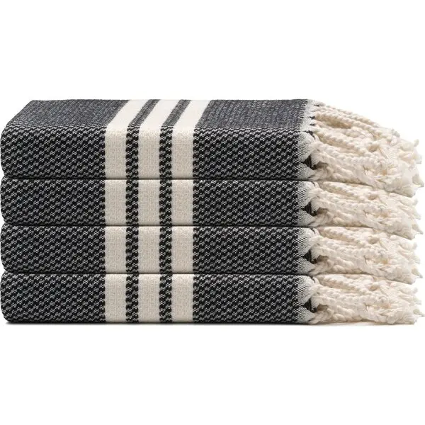 OLIVIERA HOME Newport Turkish Cotton Hand & Kitchen Towel Bundle - Black