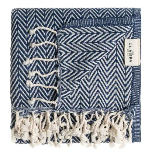 OLIVIERA HOME Herringbone Turkish Cotton Bath And Hand Towelset - Navy