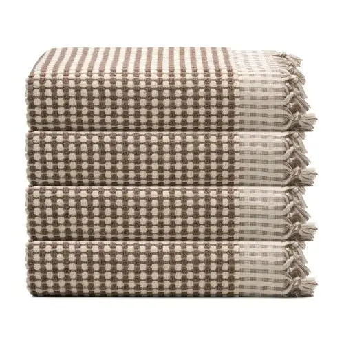 OLIVIERA HOME Dots Turkish Cotton Terry Hand Towel Bundle - Taupe Brown