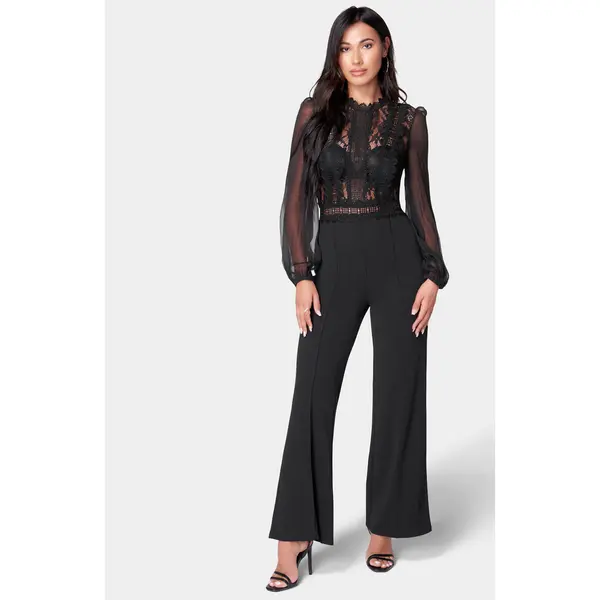 Bebe Lace Top Straight Leg Jumpsuit - Black