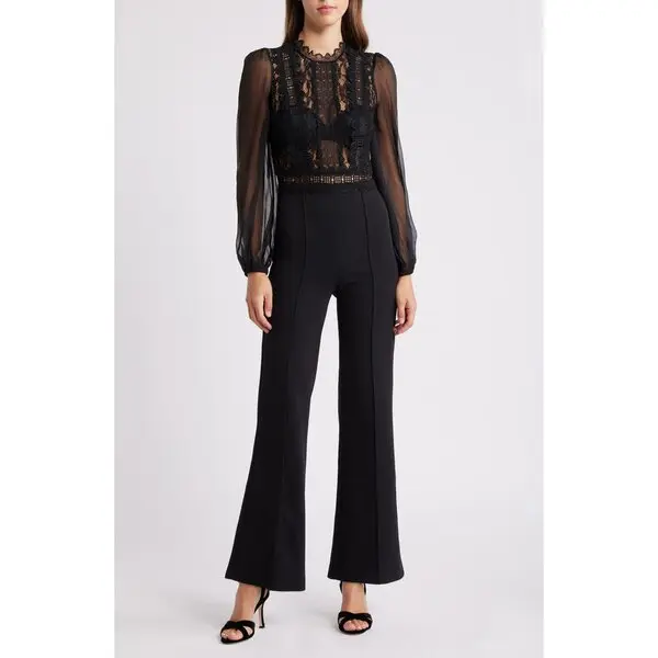 Bebe Lace Top Straight Leg Jumpsuit - Black