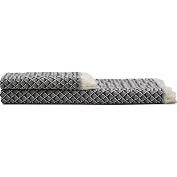 OLIVIERA HOME Serenity Grid Turkish Cotton Bath And Hand Towelset - Black