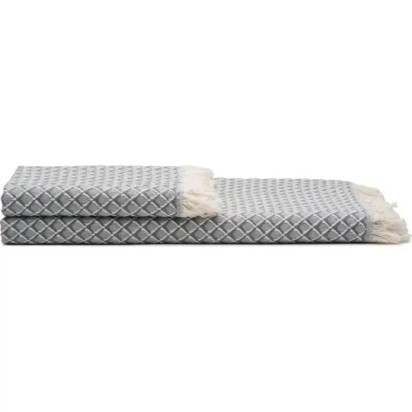 OLIVIERA HOME Serenity Grid Turkish Cotton Bath And Hand Towelset - Gray