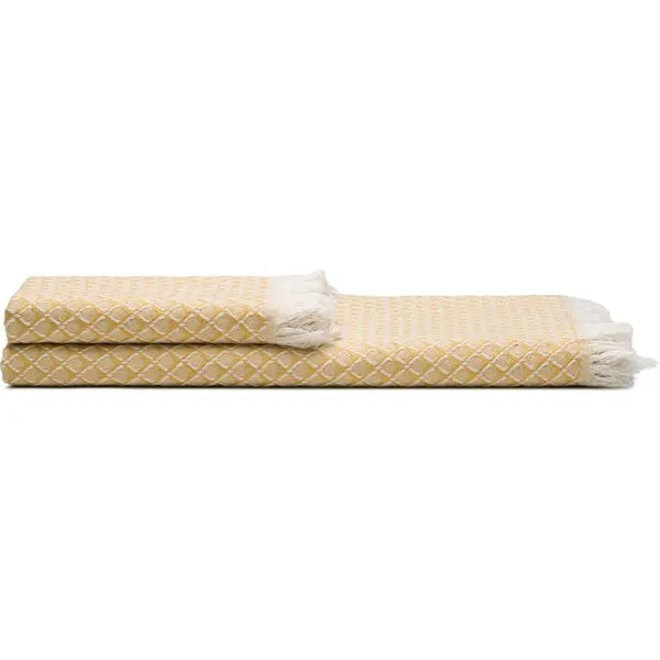 OLIVIERA HOME Serenity Grid Turkish Cotton Bath And Hand Towelset - Mustard