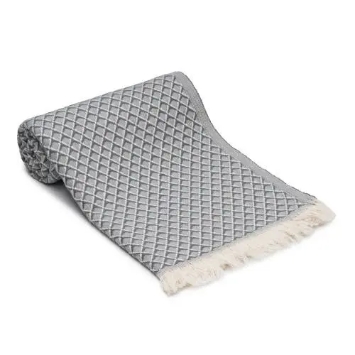 OLIVIERA HOME Serenity Grid Turkish Cotton Bath Towel - Gray