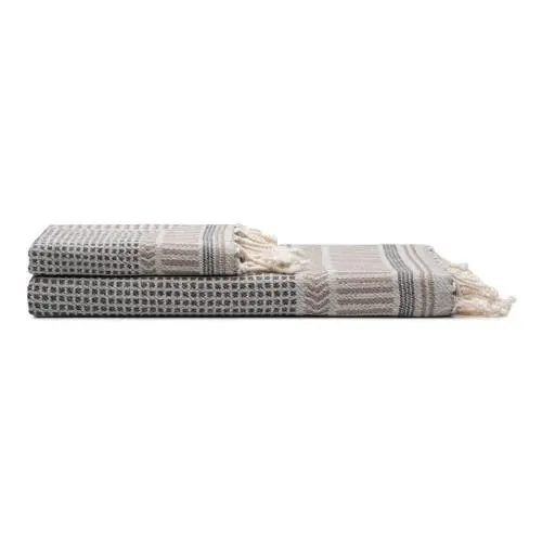 OLIVIERA HOME Kilim Turkish Cotton Bath And Hand Towelset - Black