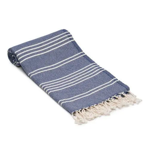 OLIVIERA HOME Essential Stripe Turkish Cotton Bath Towel - Navy