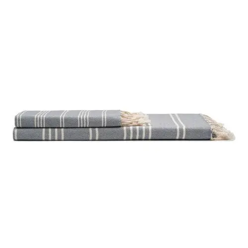 OLIVIERA HOME Essential Stripe Turkish Cotton Bath And Hand Towelset - Gray