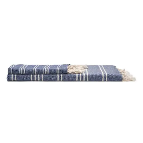 OLIVIERA HOME Essential Stripe Turkish Cotton Bath And Hand Towelset - Navy