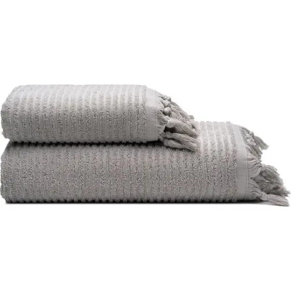 OLIVIERA HOME Ribbed Loom Turkish Cotton Terry Bath And Hand Towelset - Light Gray