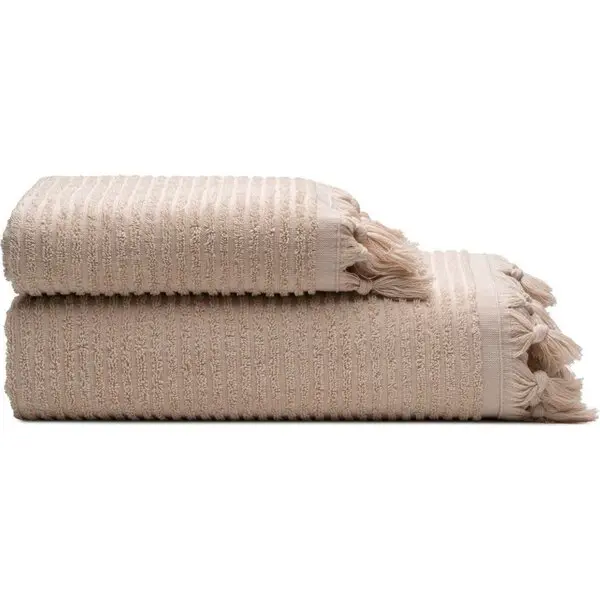 OLIVIERA HOME Ribbed Loom Turkish Cotton Terry Bath And Hand Towelset - Sand